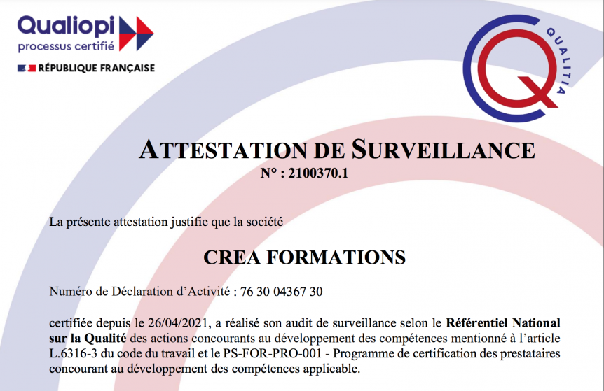 Qualiopi : un audit intermédiaire réussi pour CREA Formation - CREAFORMATIONS